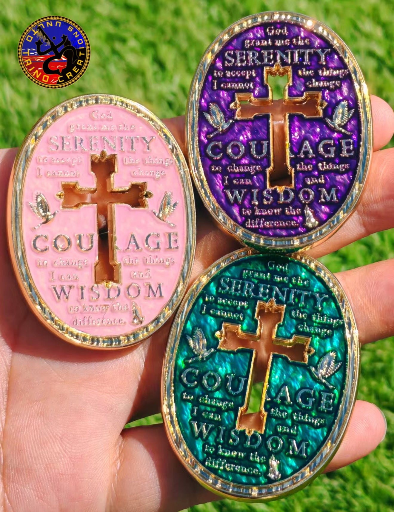 V2 Mini Faith 3 Coin Set. Pink, Purple, & Green. – Taino Creations